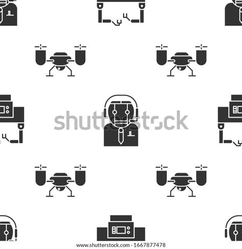 Set Assembly Line Worker Robot Drone Stock Vector Royalty Free 1667877478 Shutterstock