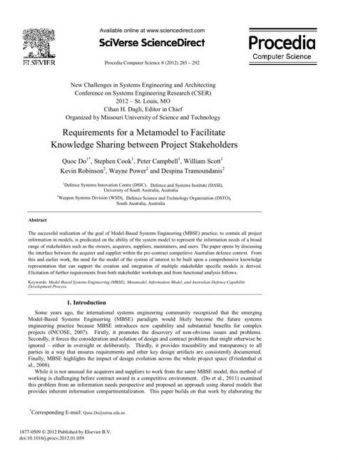 Pdf Requirements For A Metamodel To Facilitate Knowledge Sharing Between Project Stakeholders