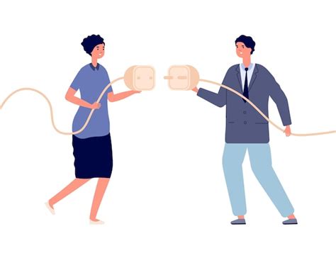 Premium Vector Business Power Connection Electricity Powering Woman Cooperation With Man