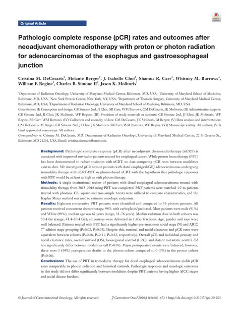 Pdf Pathologic Complete Response Pcr Rates And Outcomes After Neoadjuvant Chemoradiotherapy