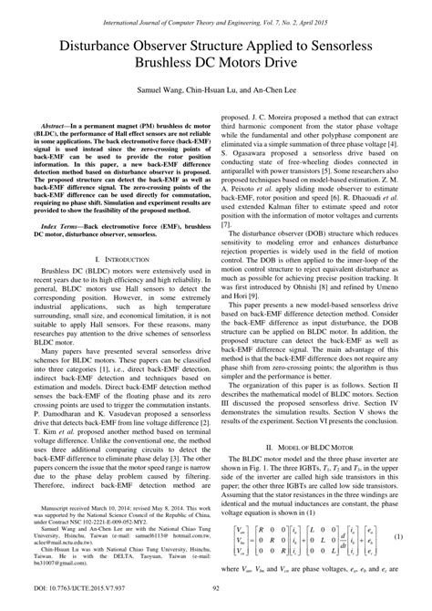 Pdf Disturbance Observer Structure Applied To Sensorless Brushless Dc Motors Drive