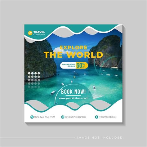 여행 투어 Instagram 게시물 또는 소셜 미디어 게시물 템플릿 프리미엄 벡터