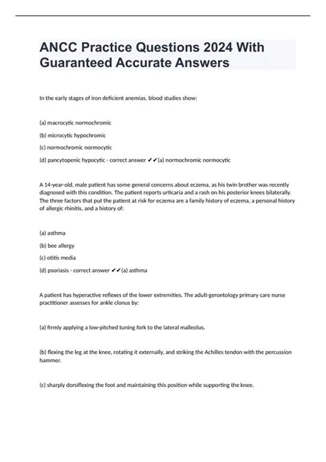 Ancc Practice Questions 2024 With Guaranteed Accurate Answers Ancc Stuvia Us