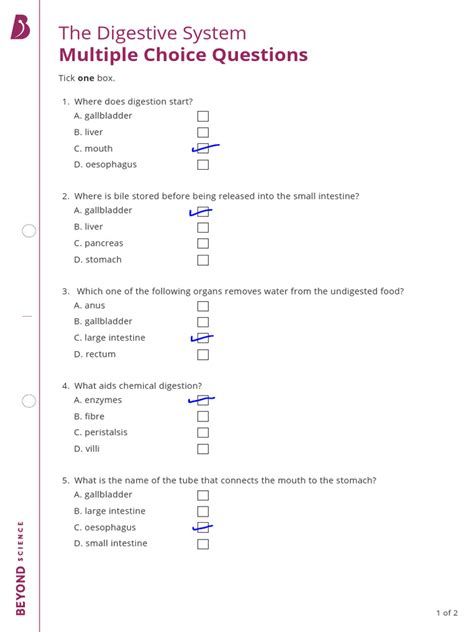 1 Digestive System Mcq Simple Answer Pdf