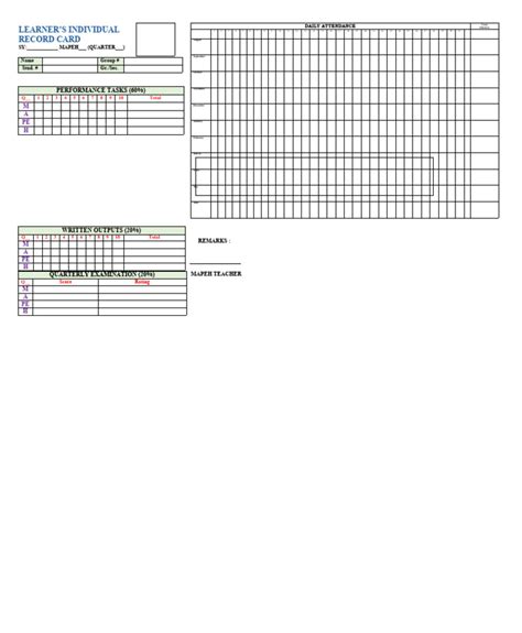 Learners Individual Record Card Design 1 Pdf