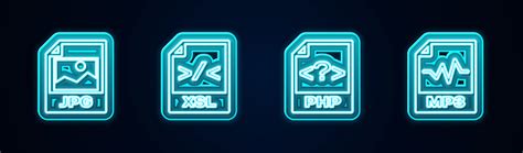 라인  파일 문서 Xsl Php 및 Mp3를 설정합니다 빛나는 네온 아이콘 벡터 0명에 대한 스톡 벡터 아트 및 기타