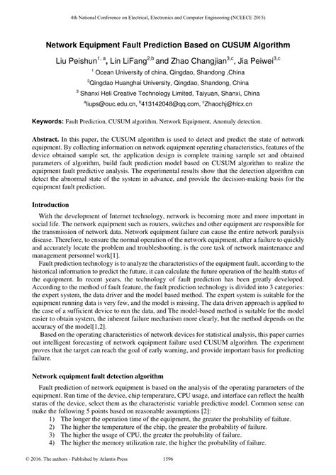 Pdf Network Equipment Fault Prediction Based On Cusum Algorithm