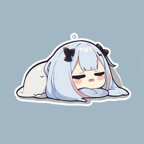 Premium AI Image Minimal Japanese Kawaii Sleepy Lazy Girl Chibi Anime Vector Art Sticker With