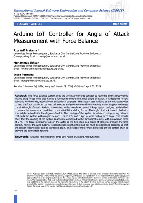 Pdf Arduino Iot Controller For Angle Of Attack Measurement With Force