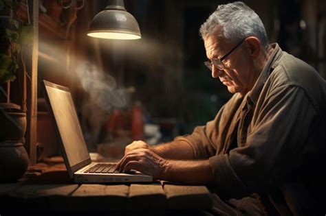 Premium AI Image Man Tirelessly Worked On His Novel Typing Away At His Computer