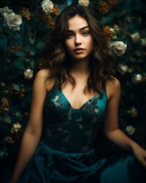 Girl In Blue Dress Kneeling Down Premium Ai Generated Image