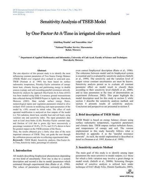 Pdf Sensitivity Analysis Of Tseb Model By One Factor At A Time In