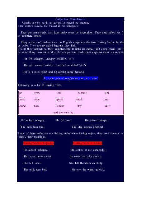Subjective Complement Usually A Verb Needs An Adverb To Extend