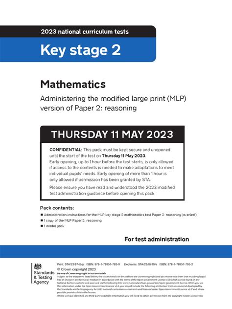 2023 Key Stage 2 Mathematics Administering The Modified Large Print Version Of Paper 2 Reasoning