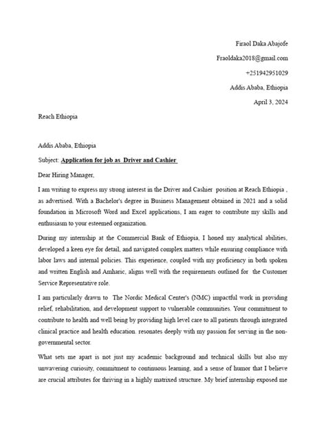 Application Letter To The Nordic Medical Centre Nmc F Pdf Health