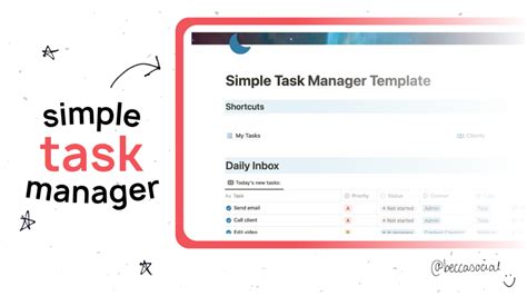 Simple Task Manager Notion Template Beccasocial
