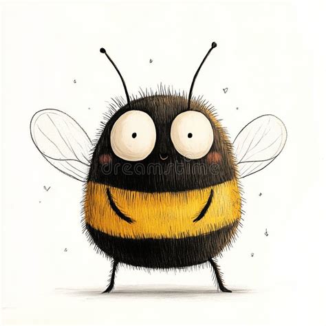 Cute Cartoon Bee Character Standing Cheerfully With Large Eyes And Fuzzy Body On A Plain