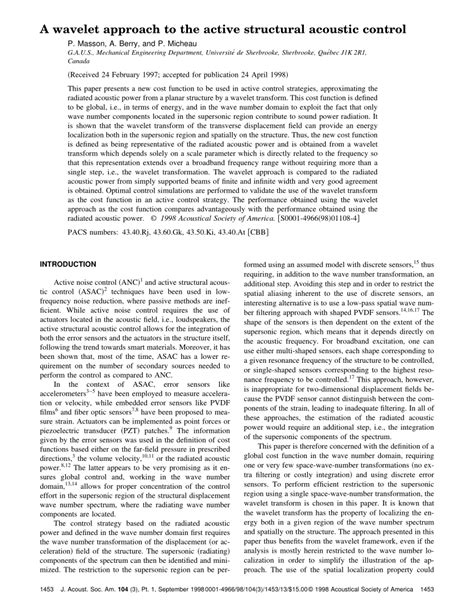 Pdf A Wavelet Approach To The Active Structural Acoustic Control