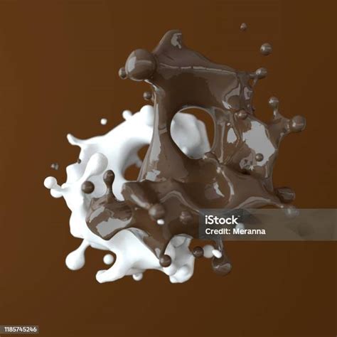 다크 초콜릿 소스와 우유 흐름 방울 3d 렌더링 디저트 액체 튀김 우유에 대한 스톡 사진 및 기타 이미지 우유 입체 이미지 초콜릿 Istock