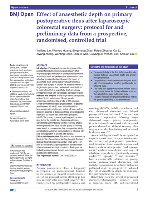 Pdf Effect Of Anaesthetic Depth On Primary Postoperative Ileus After