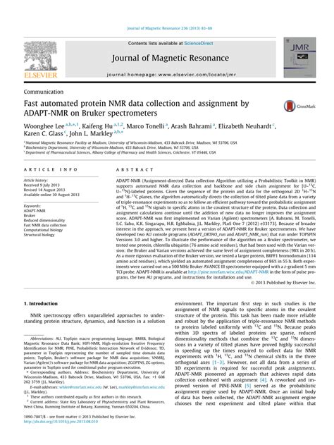 Pdf Fast Automated Protein Nmr Data Collection And Assignment By Adapt Nmr On Bruker Spectrometers