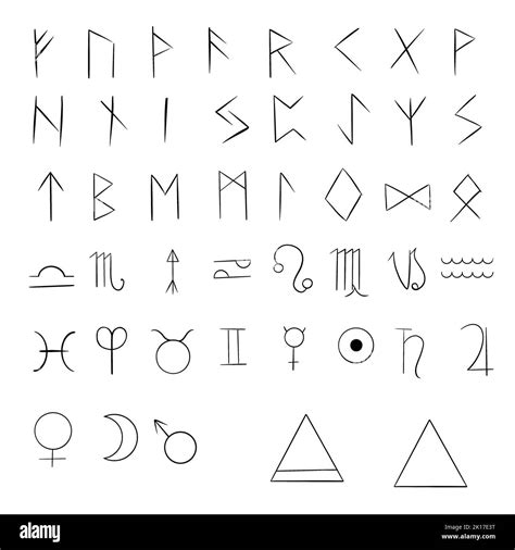 mystical runic symbols raster elements on a white background magic signs to create your own