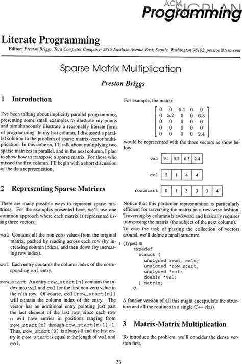 Sparse Matrix Multiplication Acm Sigplan Notices