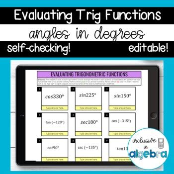 Evaluating Trigonometric Functions In Degrees Activity By Inclusive In