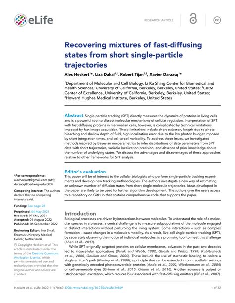 Pdf Recovering Mixtures Of Fast Diffusing States From Short Single Particle Trajectories