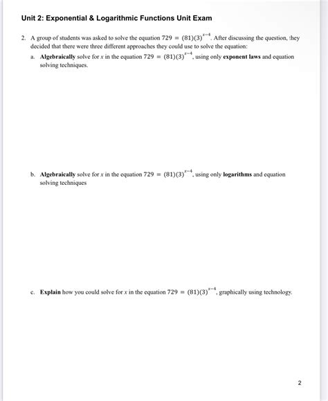 solved unit 2 exponential and logarithmic functions unit