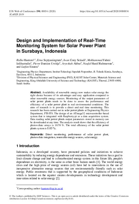 Pdf Design And Implementation Of Real Time Monitoring System For Solar Power Plant In Surabaya