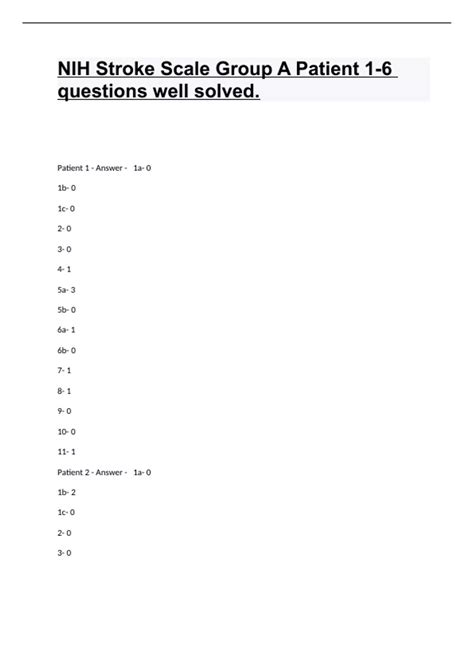 Nih Stroke Scale All Test Groups A F Patients 1 6 Nih Stroke Scale Group A F Patient 1 6 All