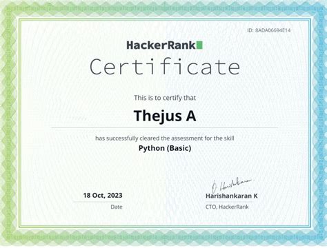 thejus asokan on linkedin python hackerrank certification codingjourney