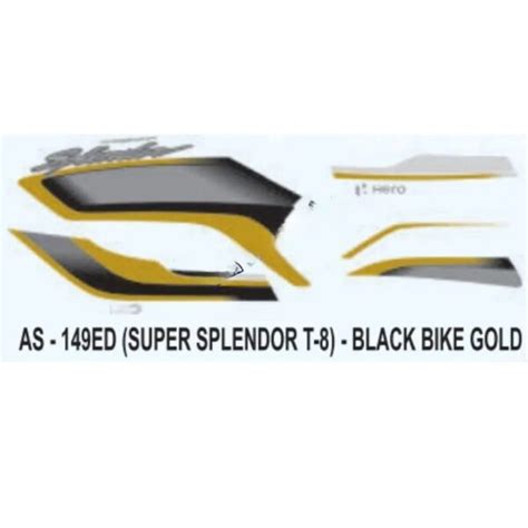 Hero Graphics Sticker Set For Super Splendor I3s Type 8 Black Vehicle Gold Sticker Both