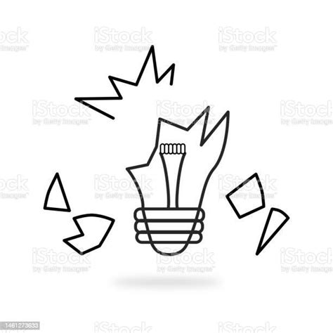 깨진 램프 아이콘 금이 간 유리 전구 아이디어 분실 또는 파괴 흰색 배경에 가는 선 기호 Incandescent Bulb에 대한 스톡 벡터 아트 및 기타 이미지 Istock