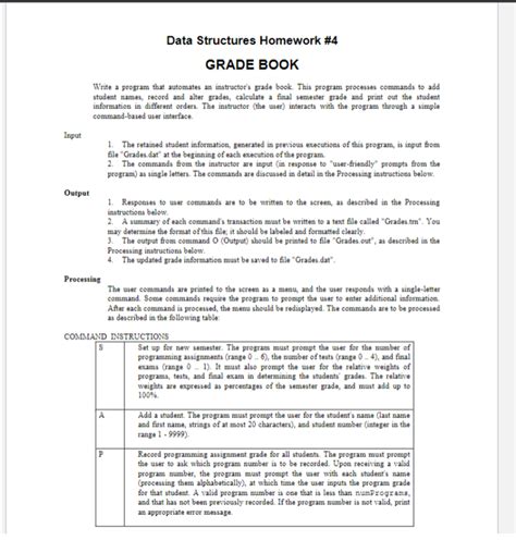 Solved Data Structures Homework 4 GRADE BOOK Write A Chegg