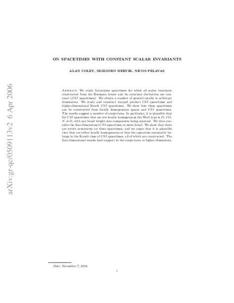 Pdf Spacetimes With Constant Scalar Invariants