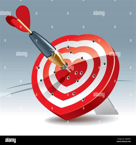 Heart Shaped Darts Target With Sticking Arrow Vector Illustration