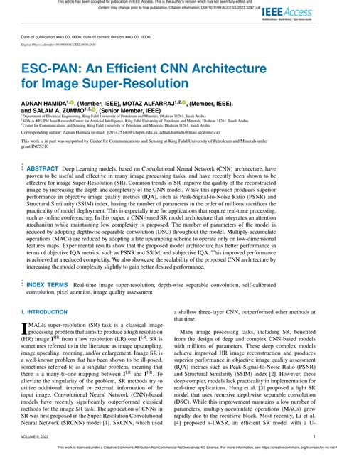 Pdf Esc Pan An Efficient Cnn Architecture For Image Super Resolution
