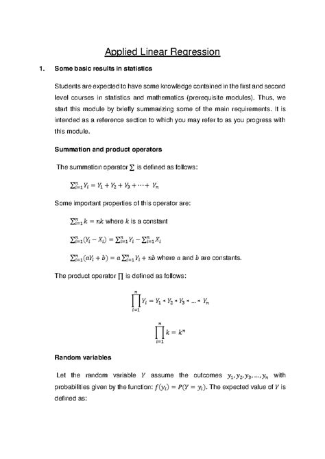 Applied Linear Regression Notes Applied Linear Regression Some Basic