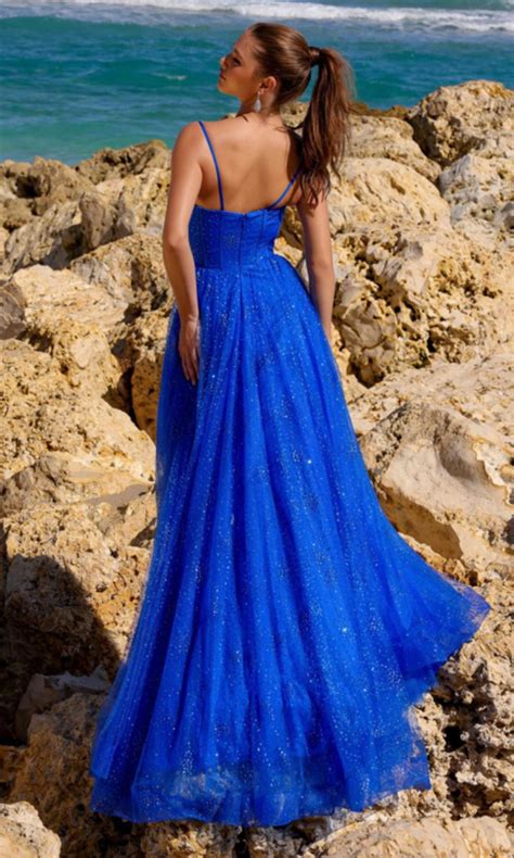 Glitter A Line Corset Prom Dress With High Slit