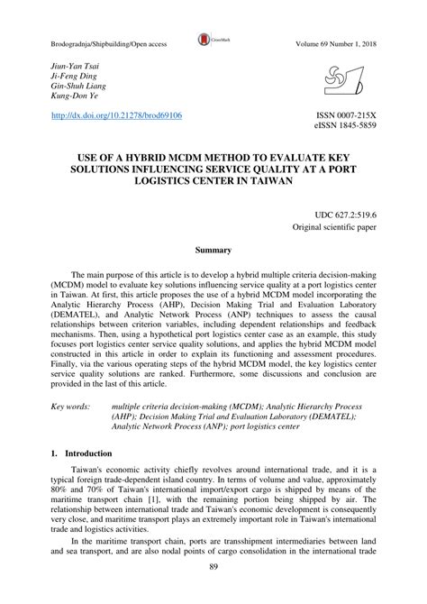 Pdf Use Of A Hybrid Mcdm Method To Evaluate Key Solutions Influencing Service Quality At A