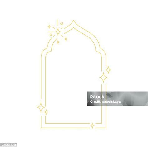 라마단 아치 프레임 동양 스타일 벡터 보호 라인 아트 테두리 반짝이는 별이 있는 이슬람 황금 이중 윤곽선 모양 0명에 대한 스톡 벡터 아트 및 기타 이미지 Istock