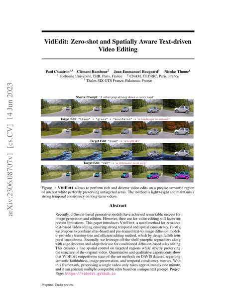 Pdf Videdit Zero Shot And Spatially Aware Text Driven Video Editing