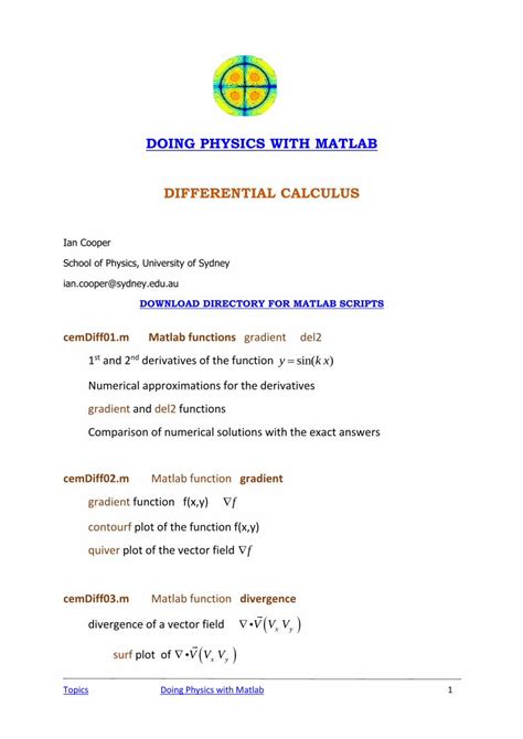 Pdf Doing Physics With Matlab Differential Calculus Github Pages Dokumentips