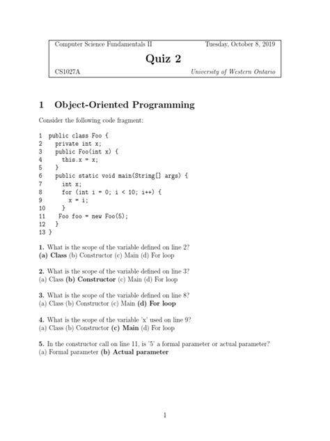 Quiz 2 1 Object Oriented Programming Pdf Inheritance Object