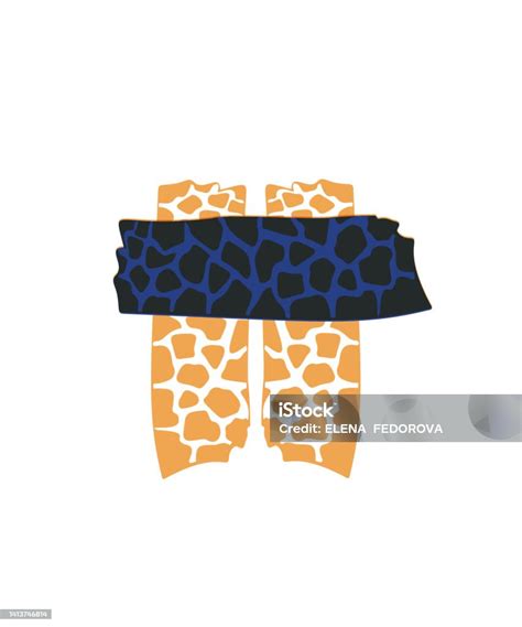 기린 질감의 와시 테이프 흰색 배경에 고립 된 컬러 무늬 와시 테이프 조각의 구성 0명에 대한 스톡 벡터 아트 및 기타 이미지