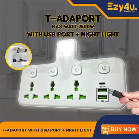 PIN T ADAPORT ADAPTOR ADAPTER SOCKET OUTLET TYPE C USB PORT NIGHT LIGHT POWER TRAILING PLUG