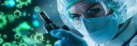 Virus Research Microscopic Investigation Of Pathogen Spread A Scientist Examines Viruses Under A