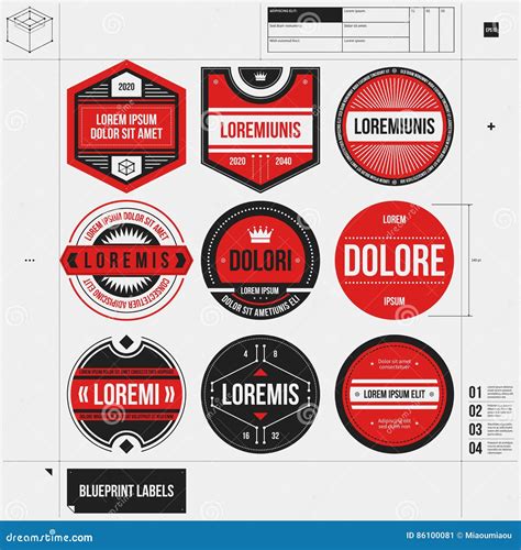 Set Of 9 Different Labels Badges In Draft Style Stock Vector